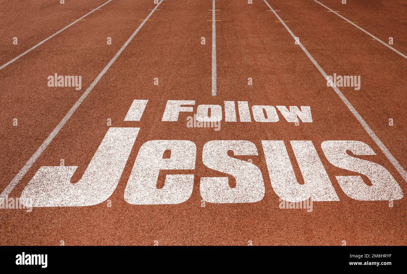 I Follow Jesus written on running track, New Concept on running track ...