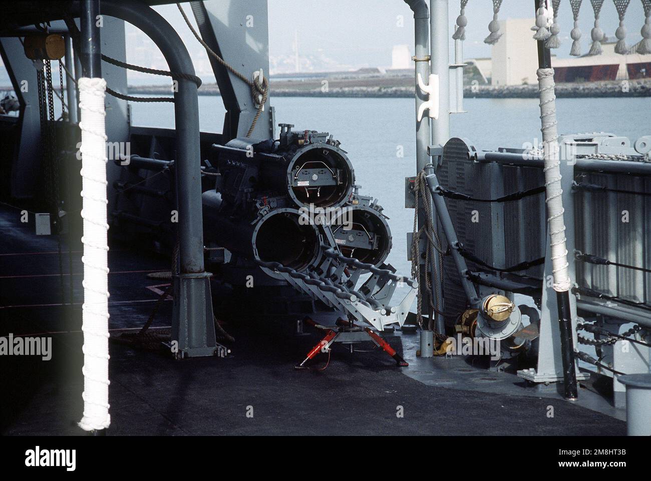 One of the Mark 32 triple torpedo launchers aboard the nuclear-powered ...