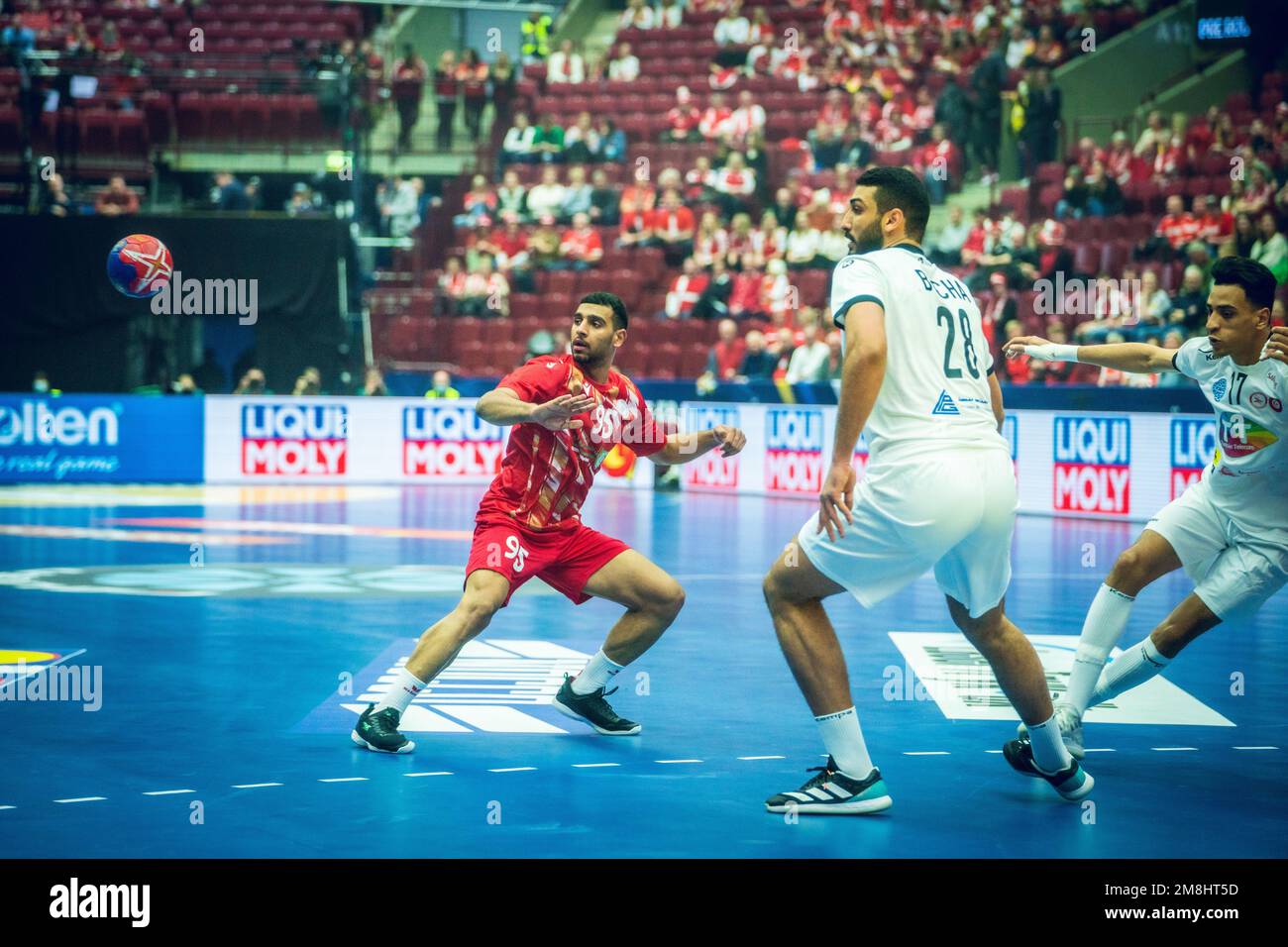 Malmo, Sweden. 13th Jan, 2023. Mohamed Mohamed (95) of Bahrain seen during the IHF World ...