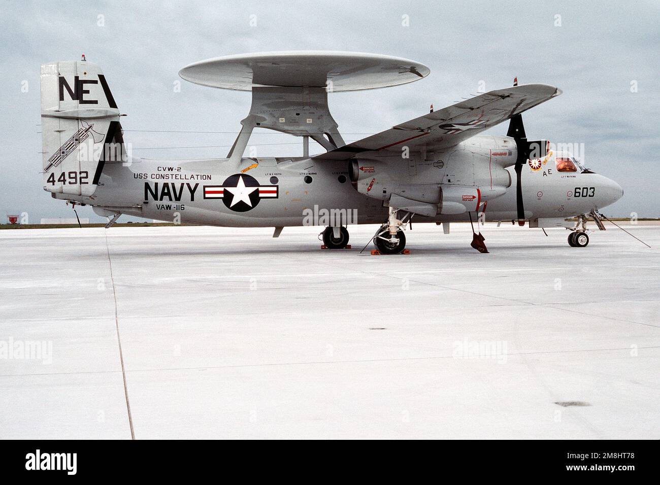 A right rear view of a E-2C Hawkeye aircraft of Airborne Early Warning ...