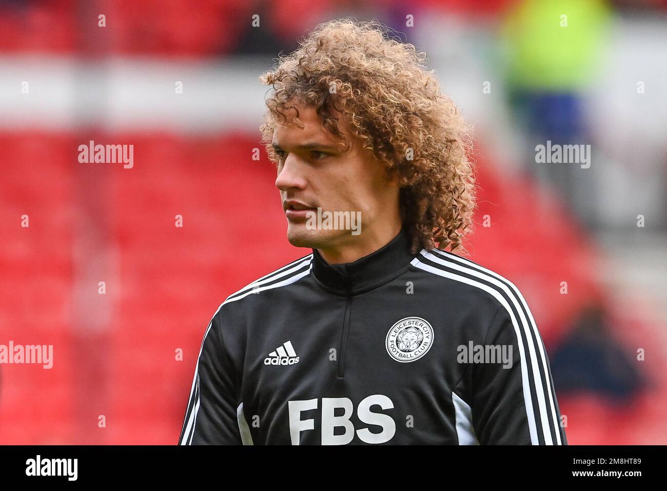 Wout Faes #3 of Leicester City during the pre-game warmup ahead of the ...