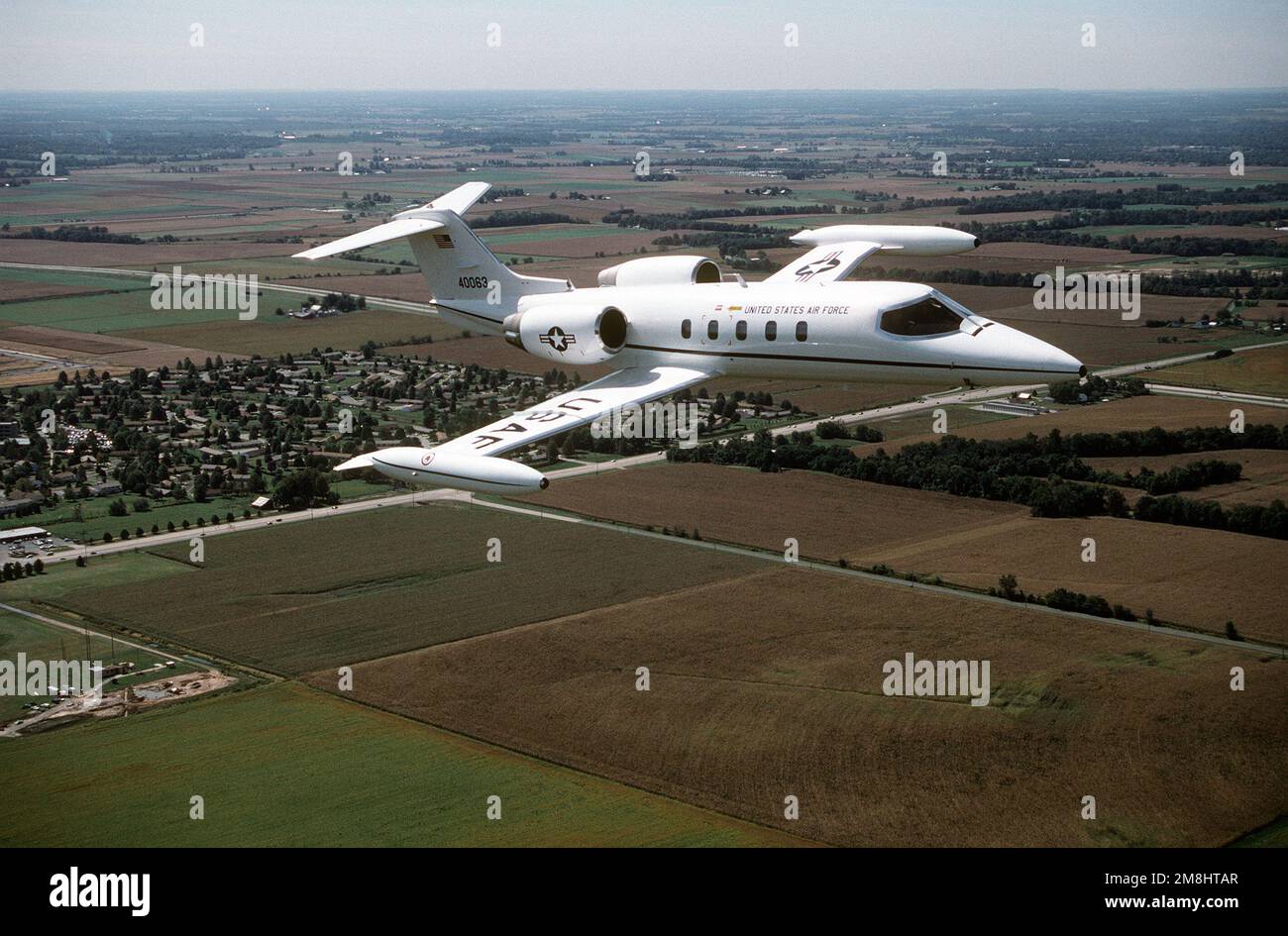 A three quarter front view of a Learjet-built C-21A aircraft from the ...