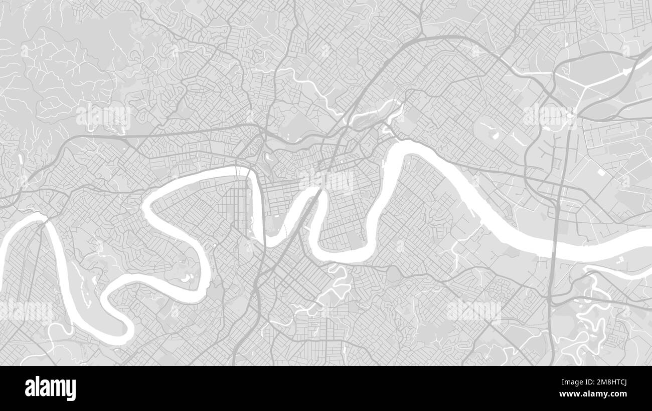 White and light grey Brisbane city area vector background map, roads ...