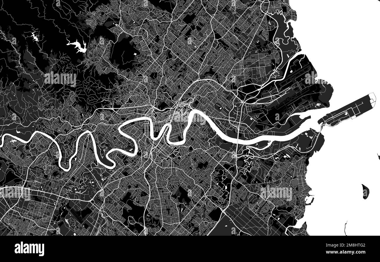 Detailed map of Brisbane city administrative area. Royalty free vector ...