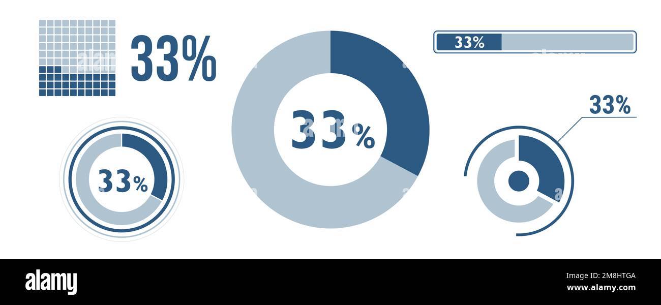 33 percent loading data icon set. Thirty-three circle diagram, pie ...