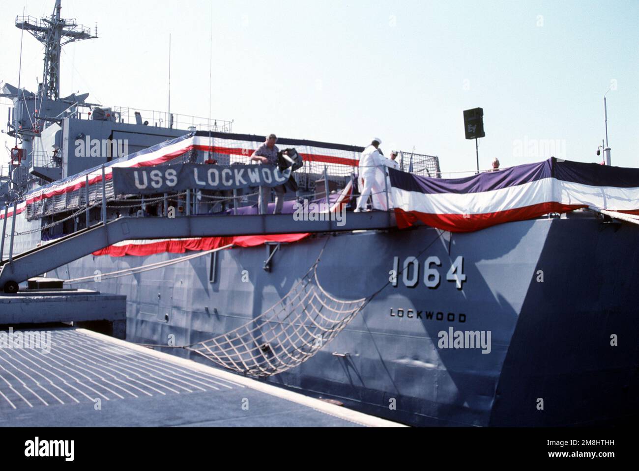 A port quarter view of the former frigate USS LOCKWOOD (FF-1064) as the ...