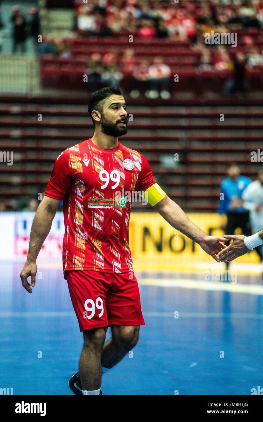 Malmo, Sweden. 13th Jan, 2023. Husain Al-Sayyad (99) of Bahrain seen ...