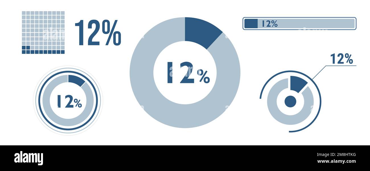 12 percent loading data icon set. Twelve circle diagram, pie donut ... 12 percent loading data icon set. Twelve circle diagram, pie donut ...