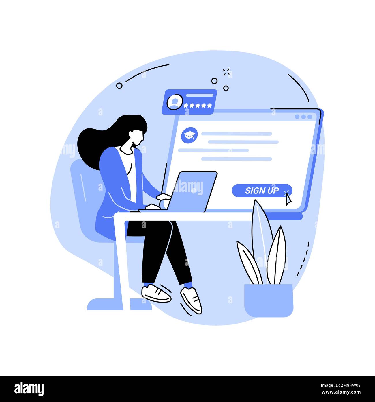 Signing up for a course isolated cartoon vector illustrations. Young ...