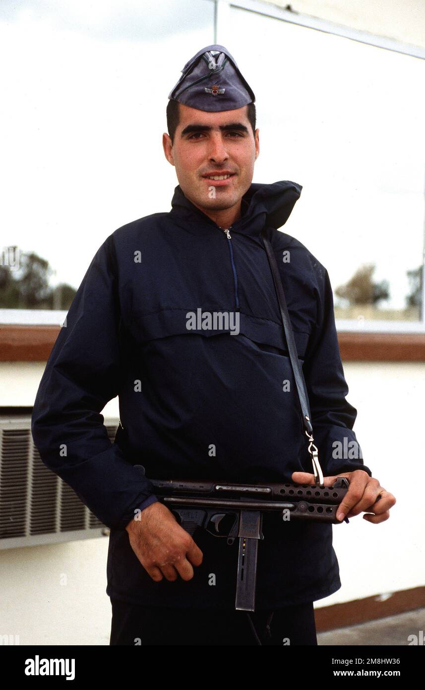 Spanish security personnel guard the main gate at Moron Air base, Spain ...
