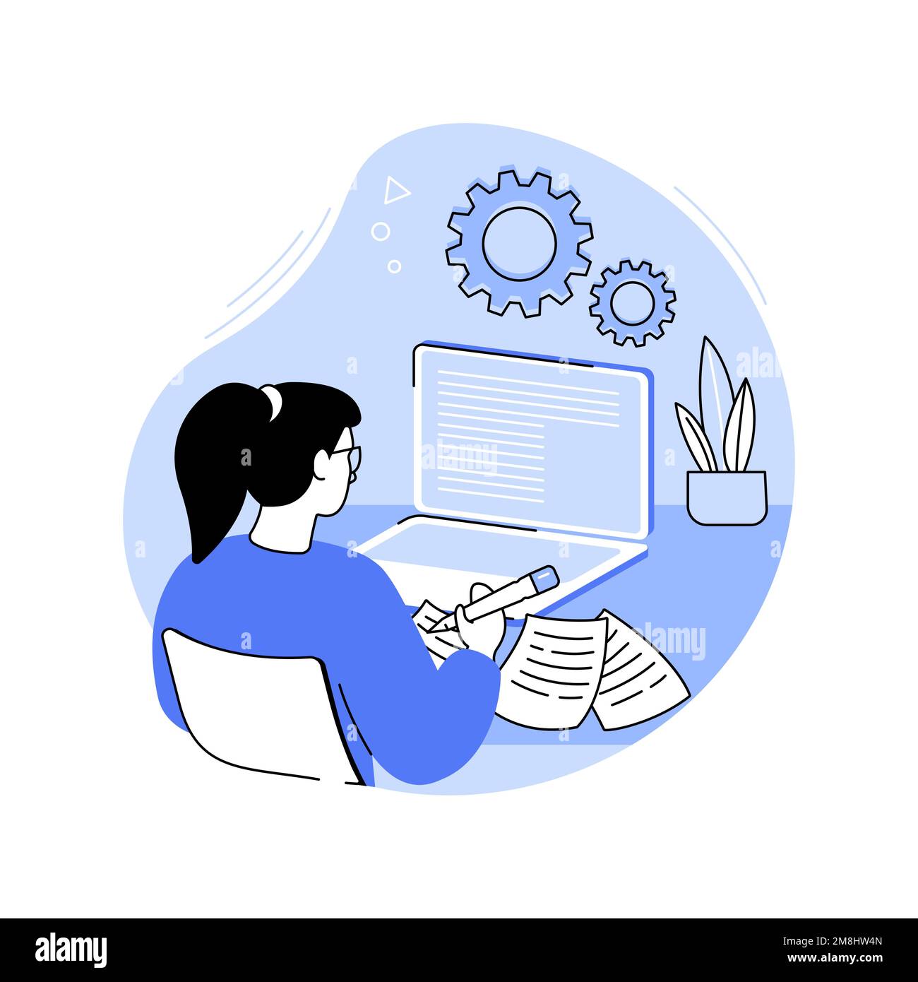 Copywriting isolated cartoon vector illustrations. Concentrated woman ...