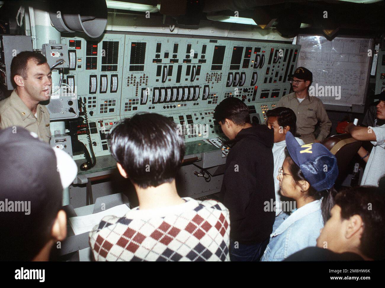 Engineering officers aboard the guided missile cruiser USS LAKE ...