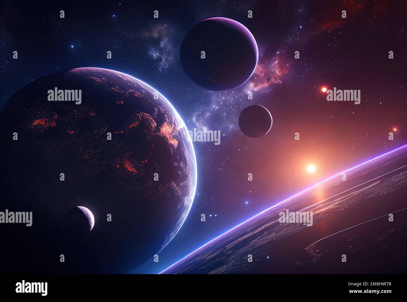 abstract background of outer space with ultra bright stars and comets ...