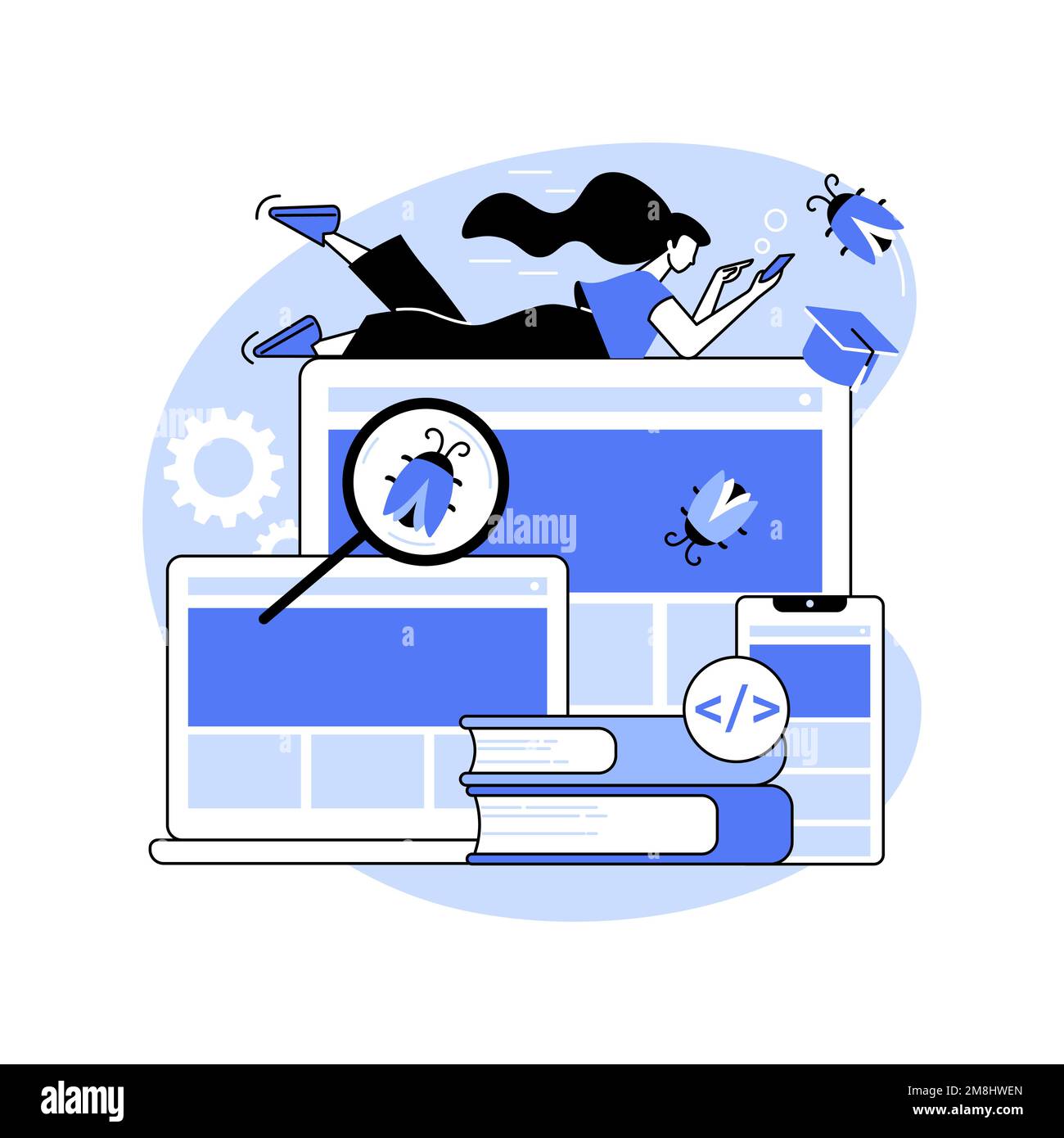 Software Testing Course Isolated Cartoon Vector Illustrations Young Girl Testing Software On