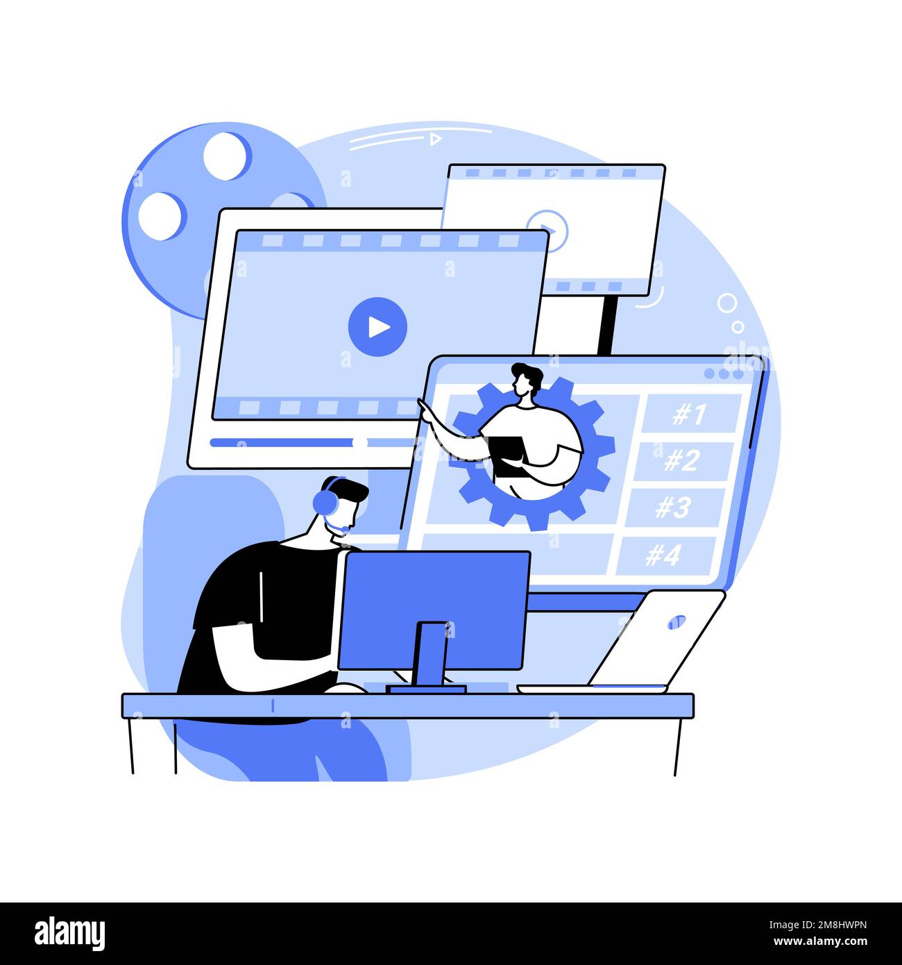 Video editing isolated cartoon vector illustrations. Young boy has filmmaking studying classes ...