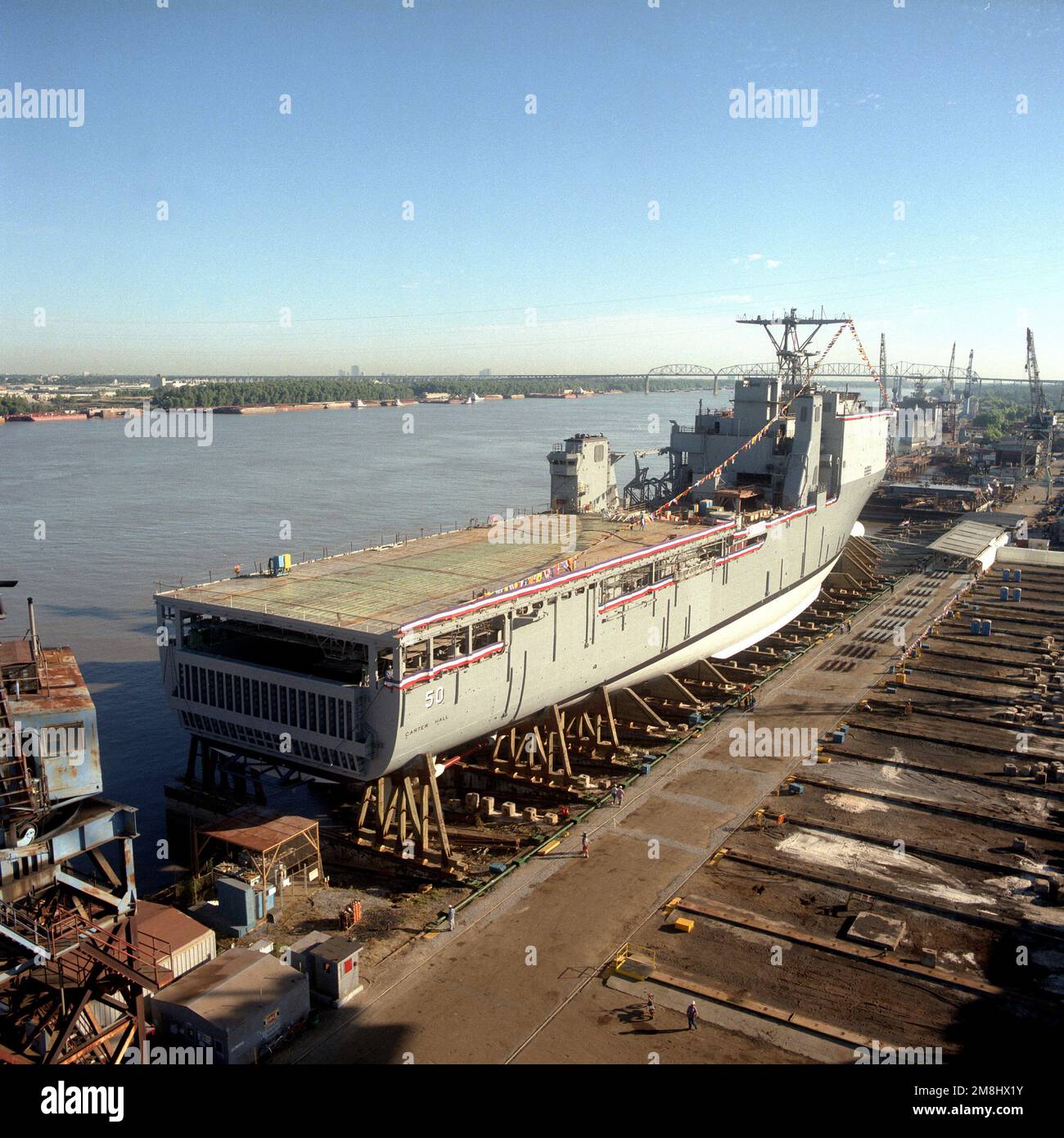 Bunting decorates the bow of the dock landing ship CARTER HALL (LSD-50 ...