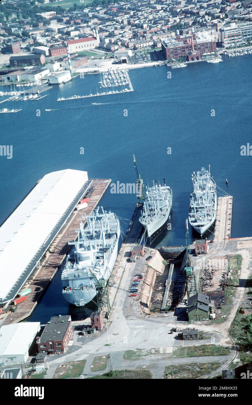 An aerial view of various Military Sealift Command ships in Ready ...
