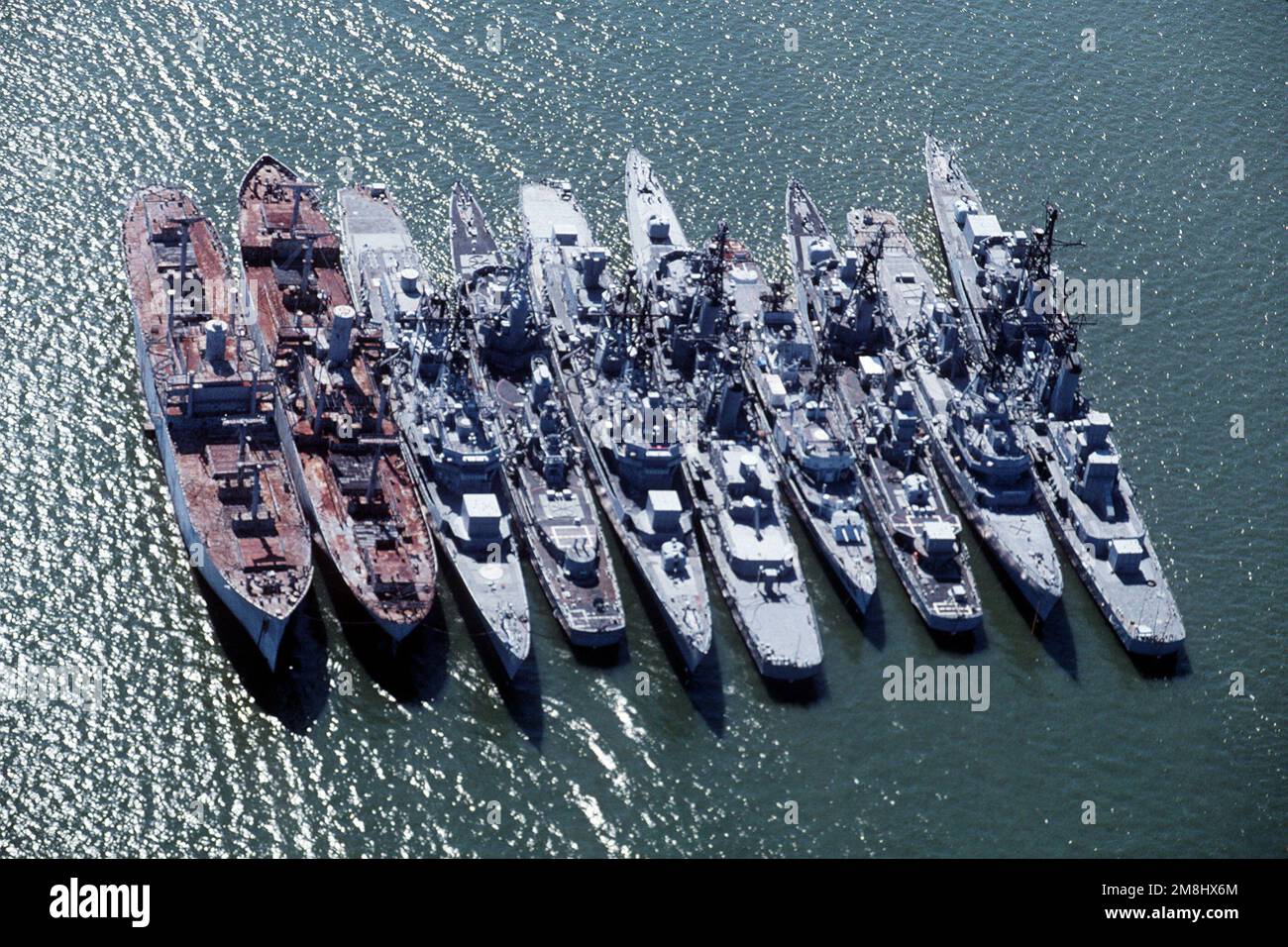An aerial view of unit 6E of the James River Reserve Fleet. It includes ...