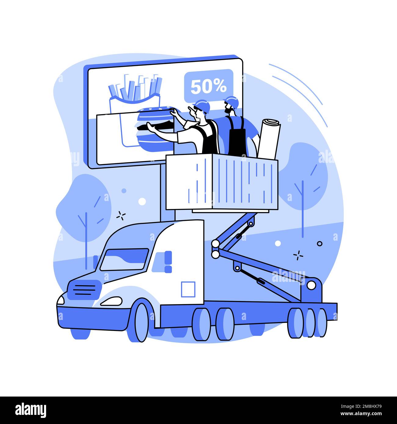 Advertising placement isolated cartoon vector illustrations. Workers ...
