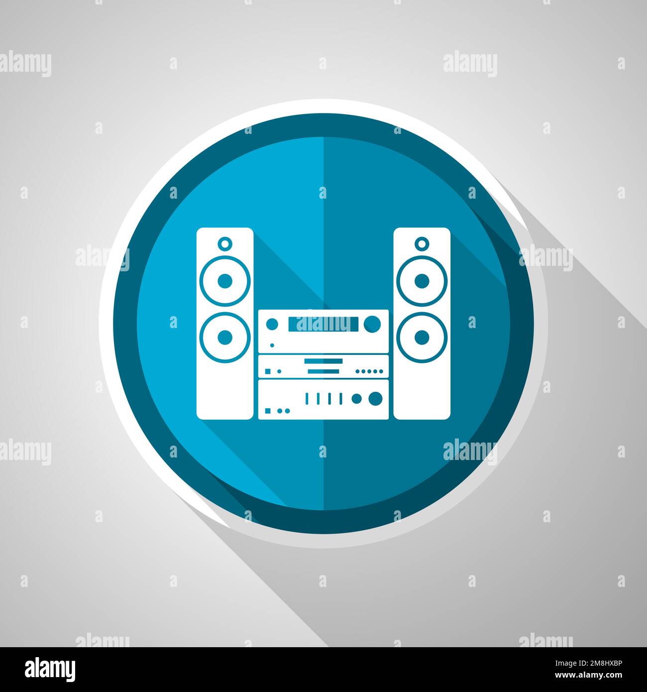 Music, stereo equipment symbol, flat design vector blue icon with long ...