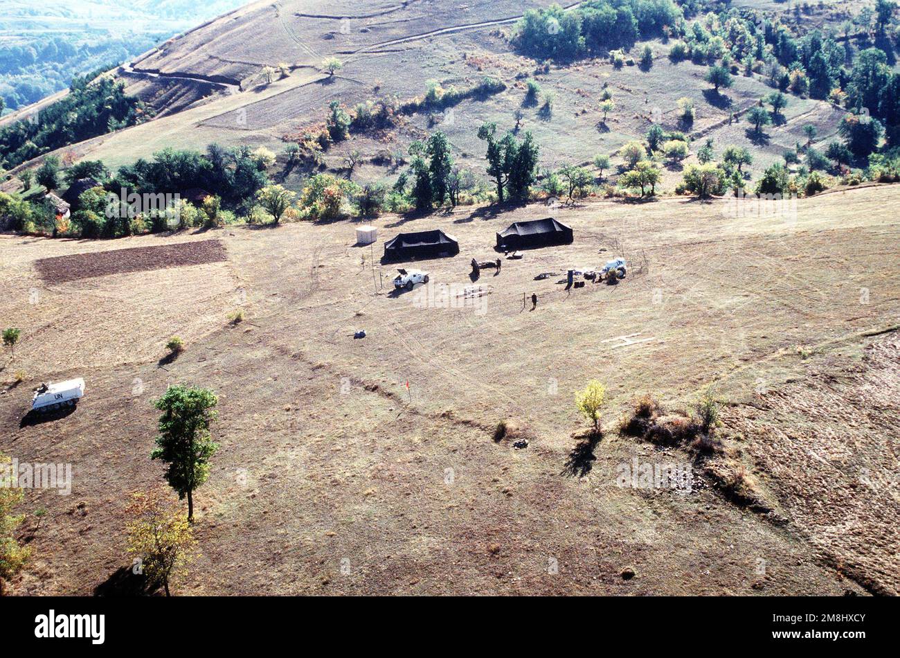 Aerial view of observation post U57. The post is manned by soldiers ...