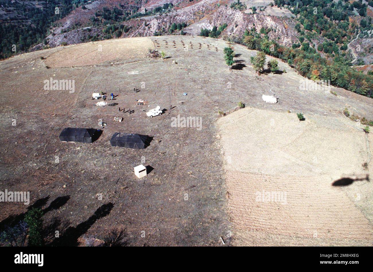 Aerial view of observation post U57. The post is manned by soldiers ...