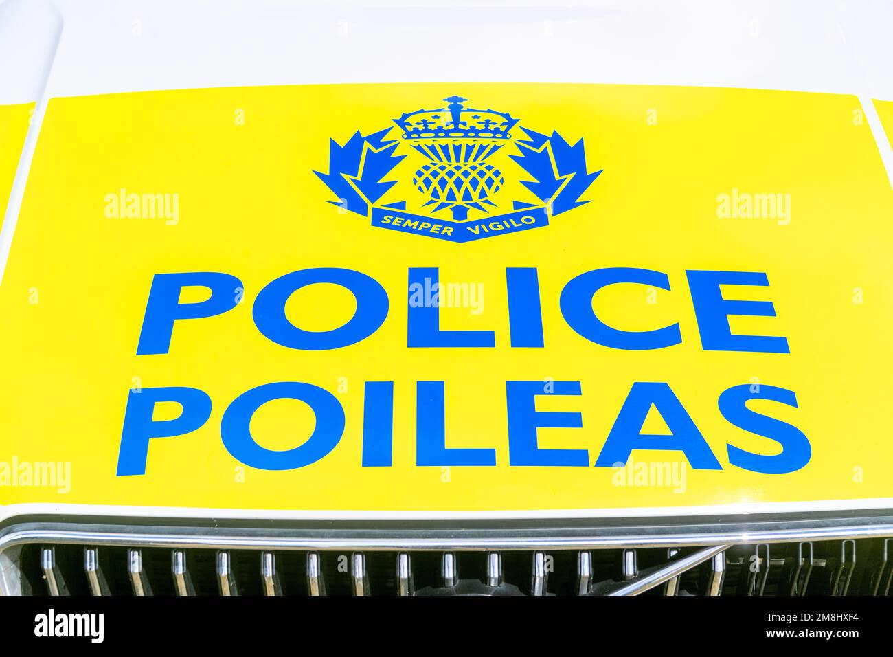 Scottish Police car in yellow and white livery. Scotland, UK Stock ...