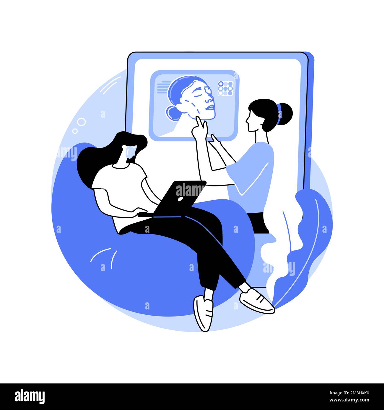 Skin care isolated cartoon vector illustrations. Young woman in cosmetic mask watching beauty ...