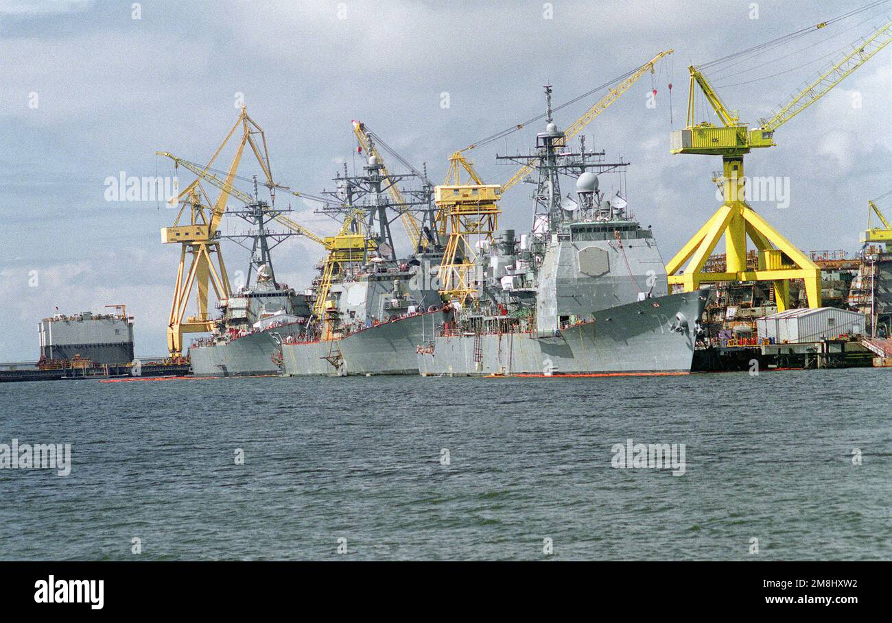 A view of various ships under construction at the Ingalls Shipbuilding ...