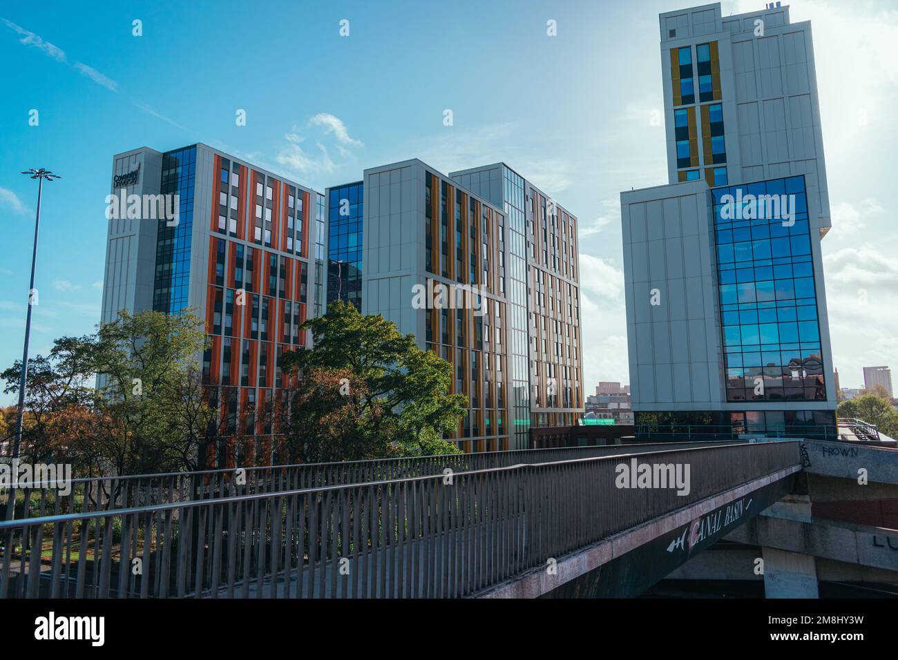 Some modern residential buildings in central Coventry over canal bridge ...
