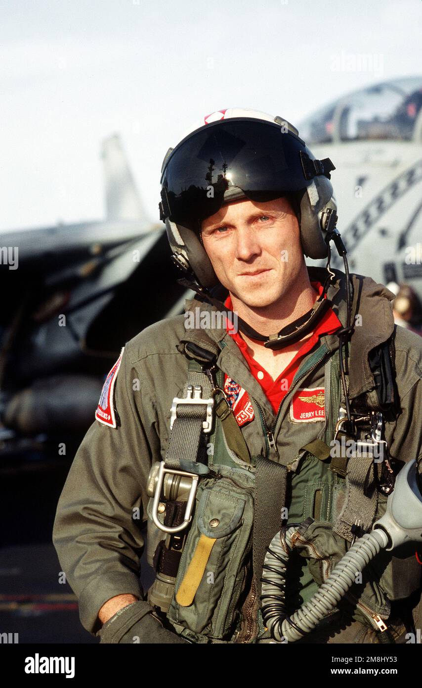 Informal portrait of LT. Jerry Leekey, an F-14 Tomcat aircraft pilot ...