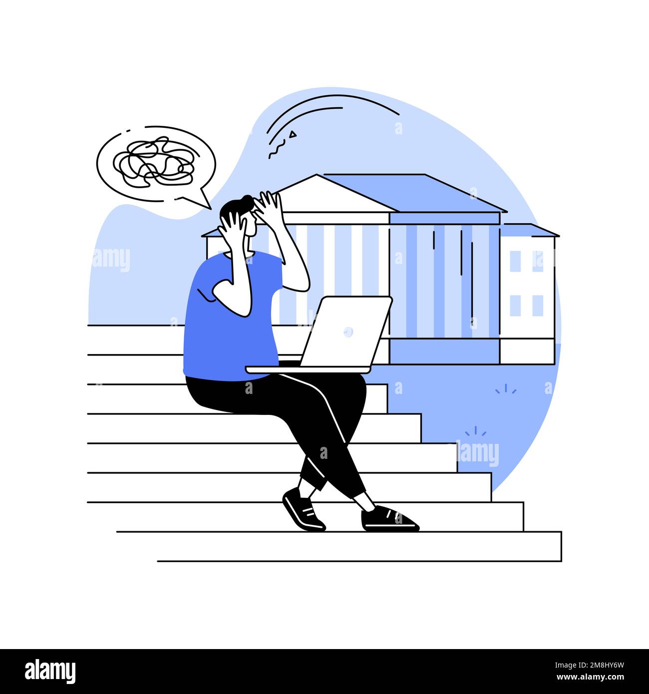 Study on the way isolated cartoon vector illustrations. Confused guy ...