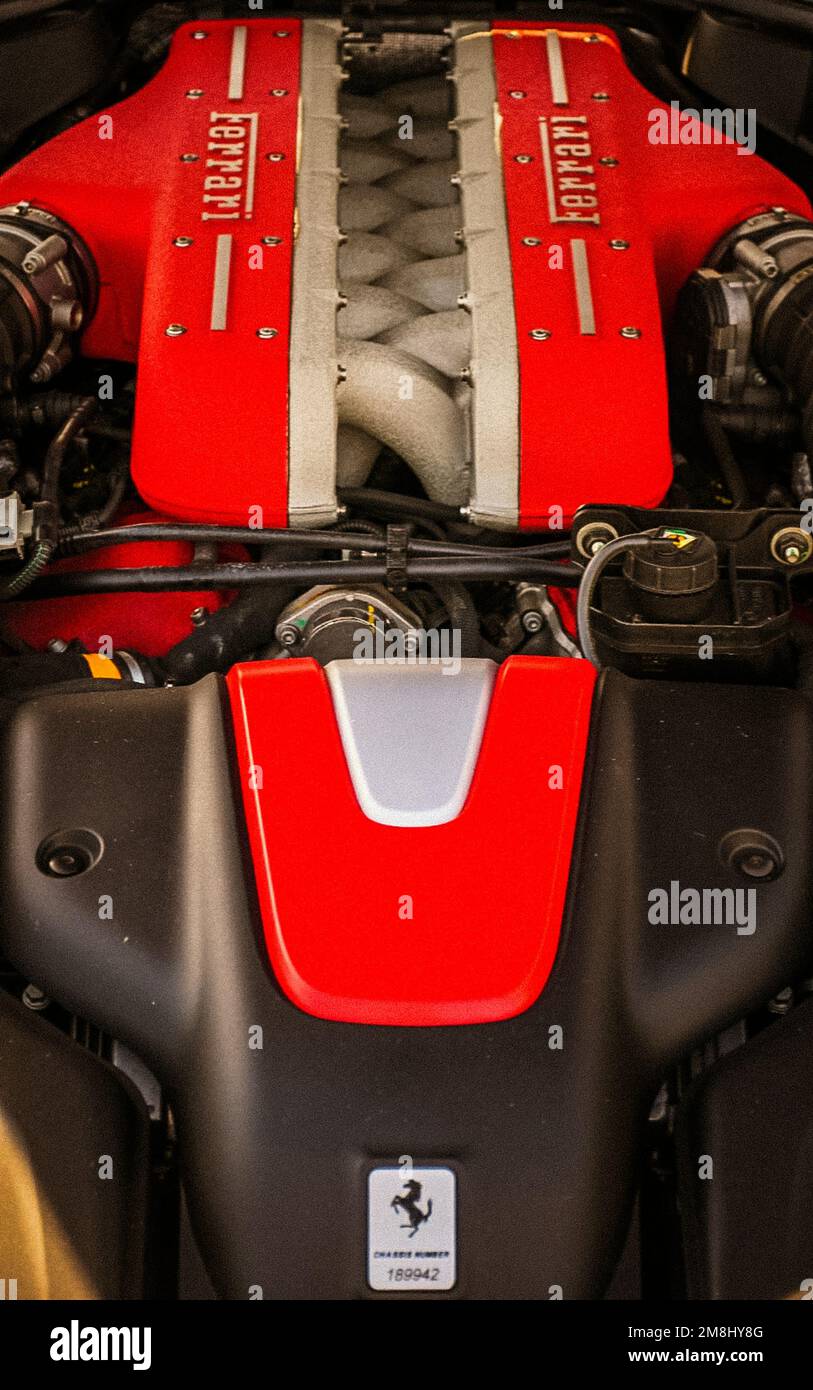A closeup of a red vintage car during the Classic Car Show in Ryde Isle ...