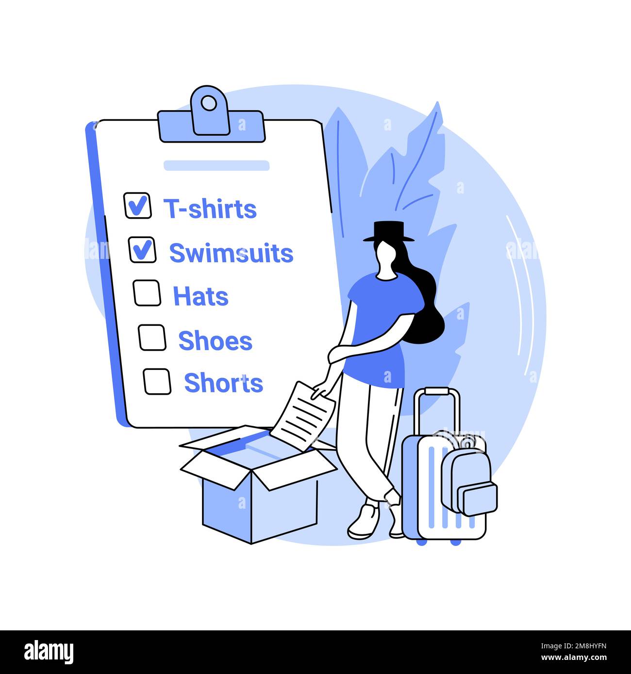 Packing list isolated cartoon vector illustrations. Young girl writes a ...