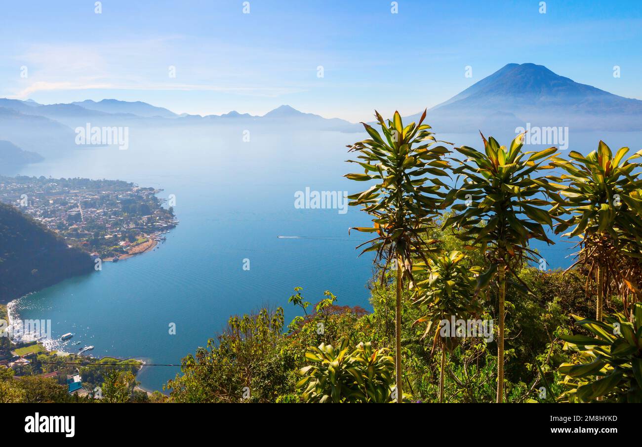 Beautiful lake Atitlan and volcanos in the highlands of Guatemala ...