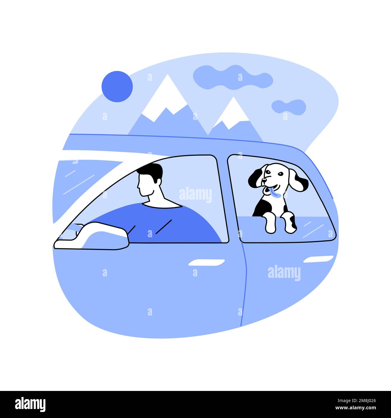Riding with a dog isolated cartoon vector illustrations. Happy couple ...