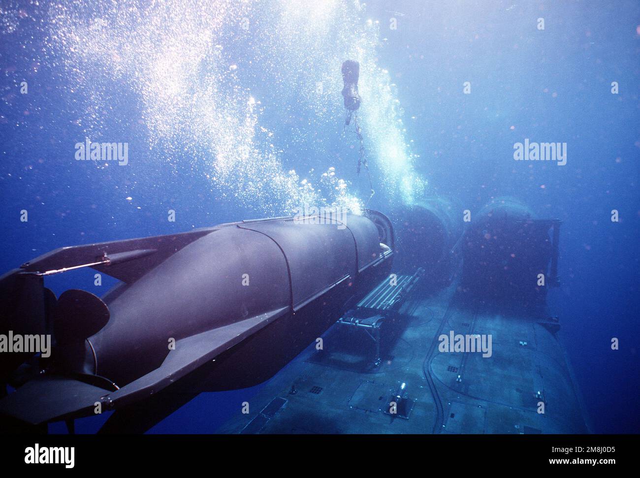 A stern view of the Mark 8 special dive vehicle resting on the port ...