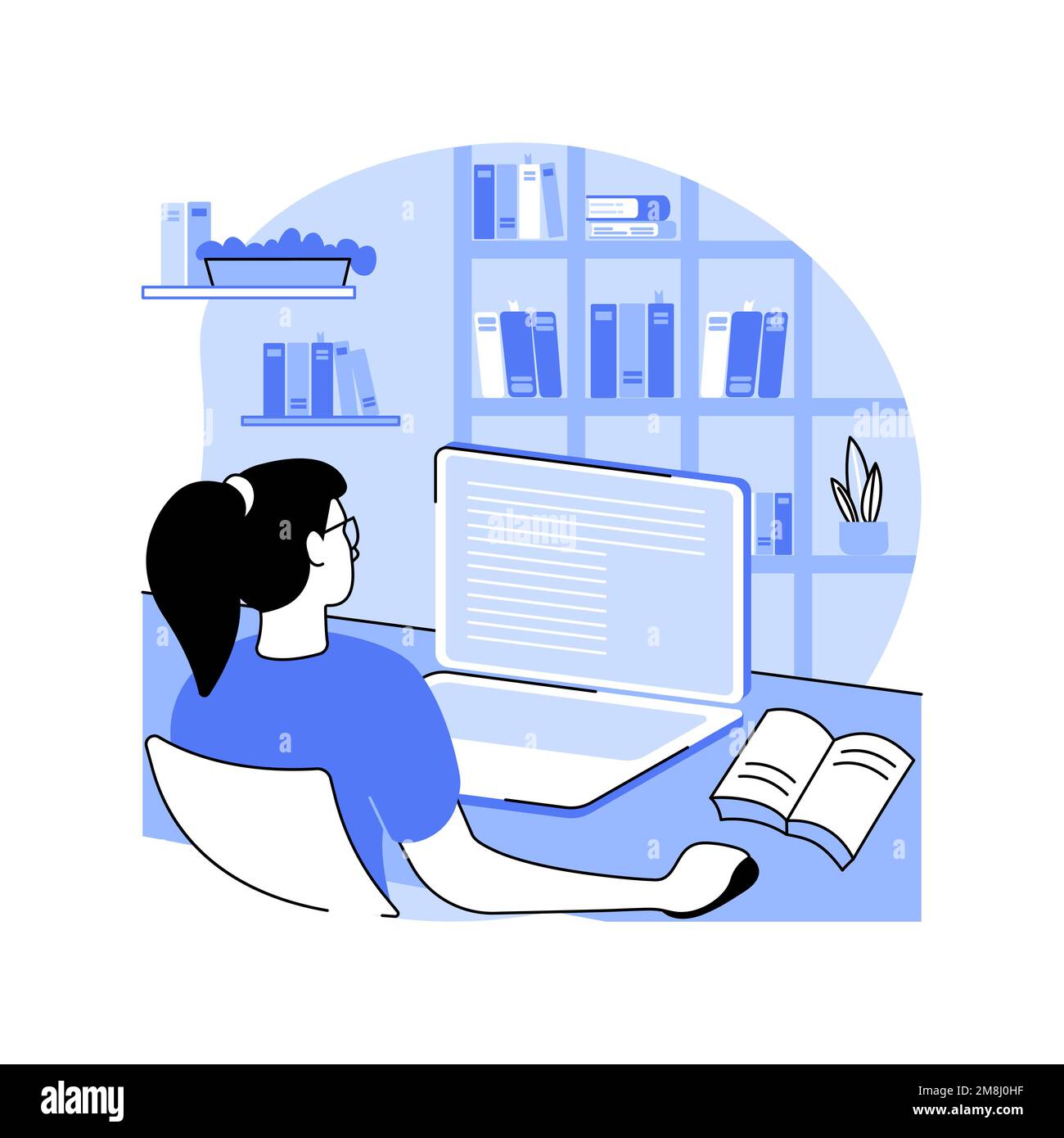 Study in a library isolated cartoon vector illustrations. Student with ...