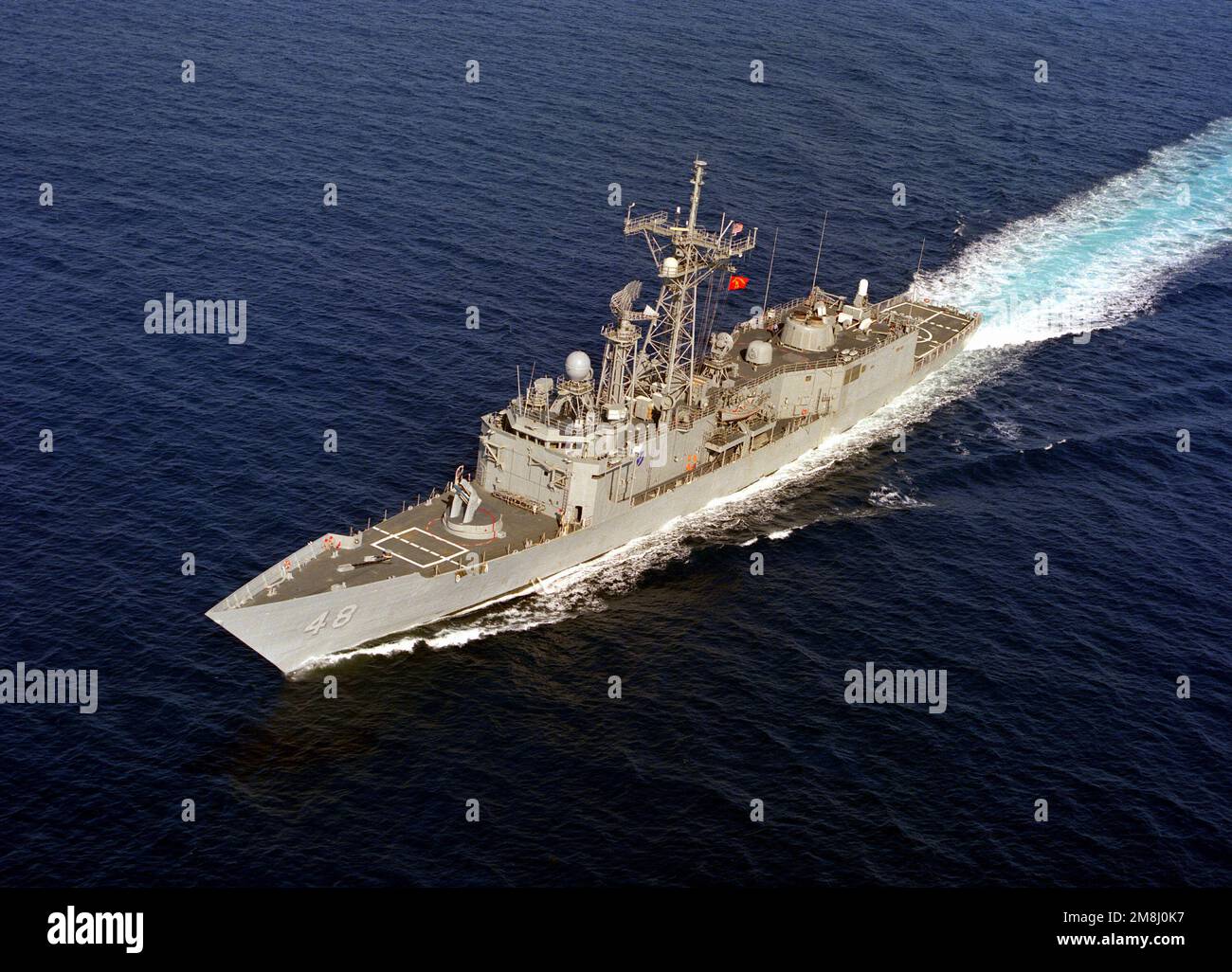 An port bow view of the Perry class guided missile frigate USS ...