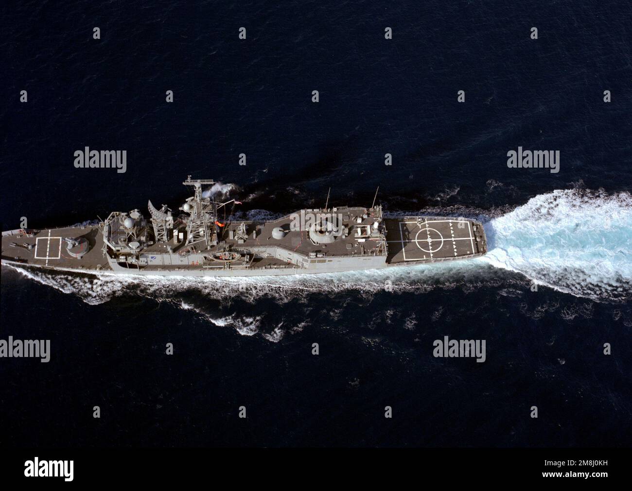 An overhead view of the Perry class guided missile frigate USS ...