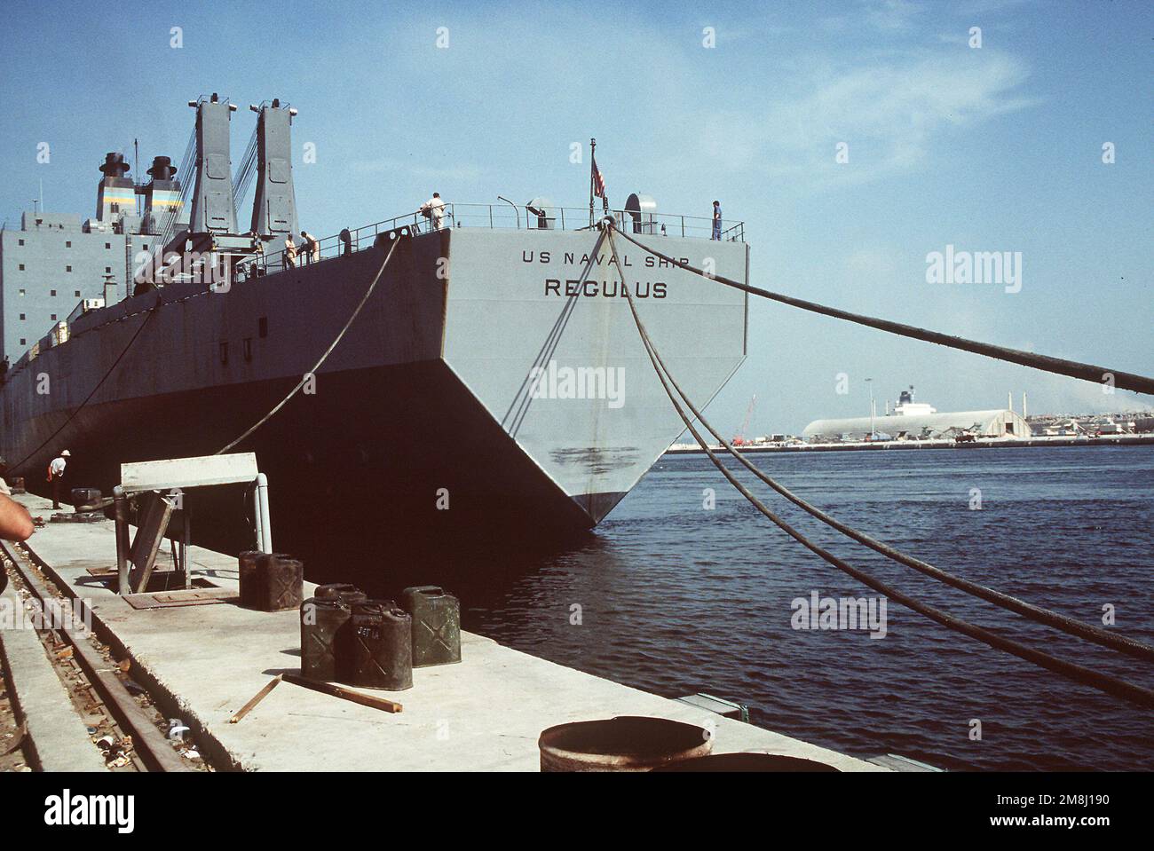 The US Naval Ship Regulus (T-AKR-292), docked at Port Ditiela. Subject ...