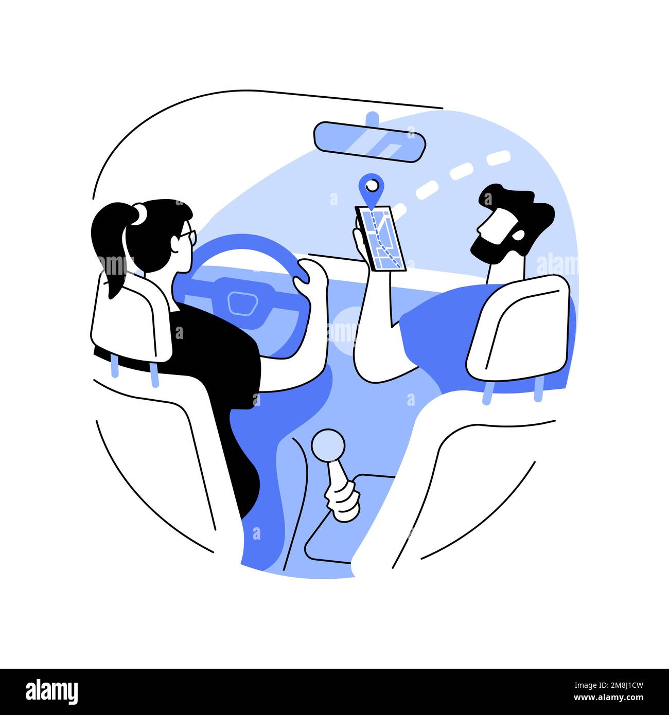 Using navigation isolated cartoon vector illustrations. Young couple ...