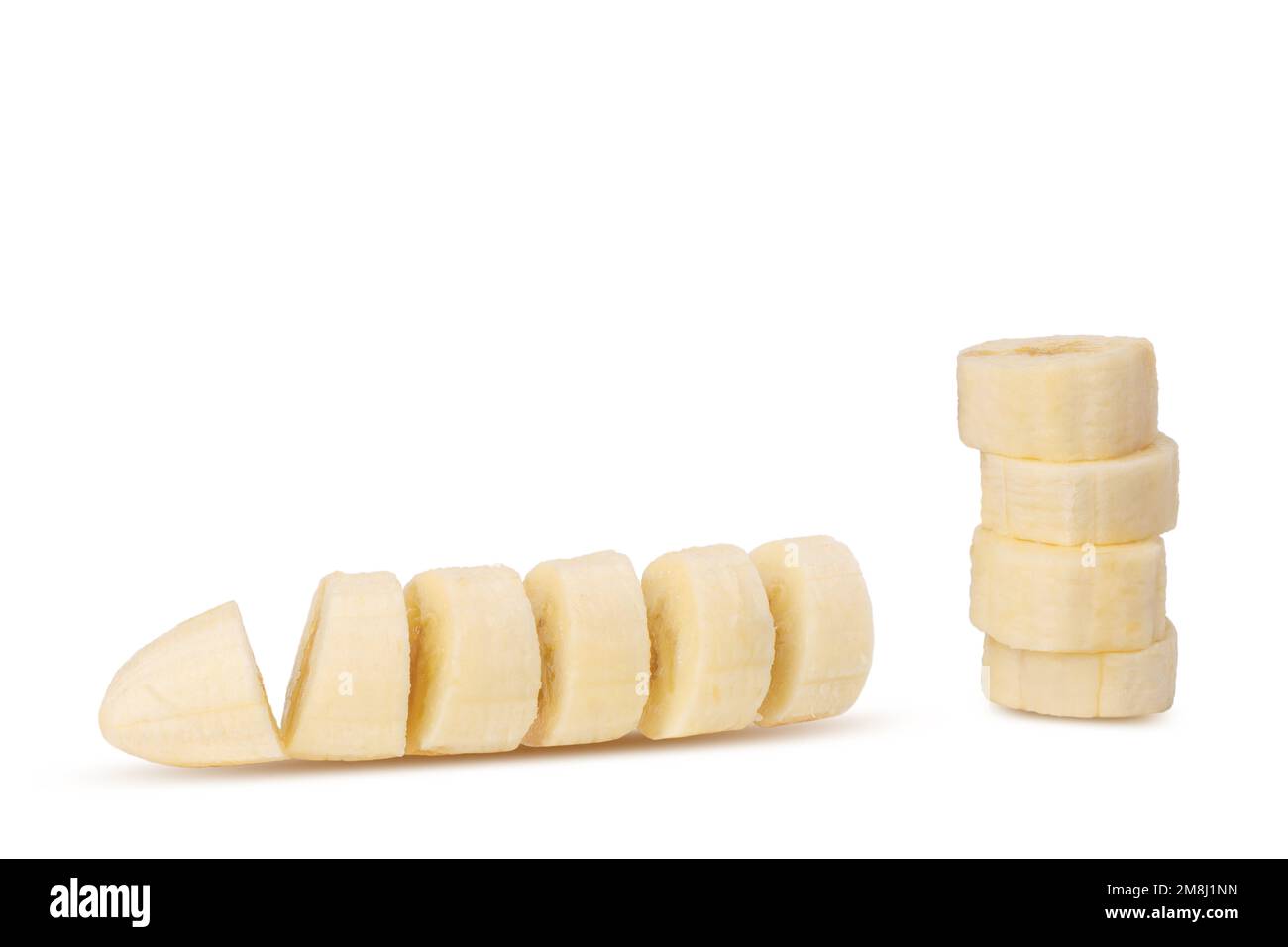 Fresh raw banana cut into pieces. Isolated on white background Stock ...