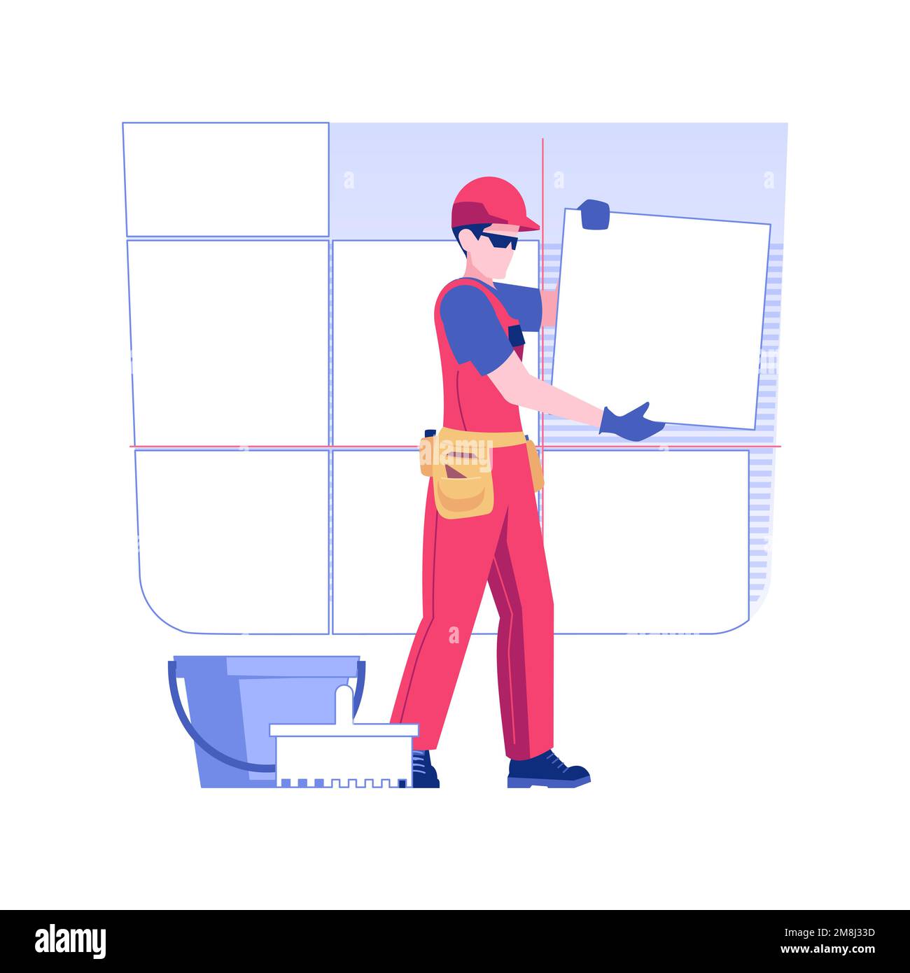 Laying Wall Tile Isolated Concept Vector Illustration Repairman Lays Ceramic Tiles In New