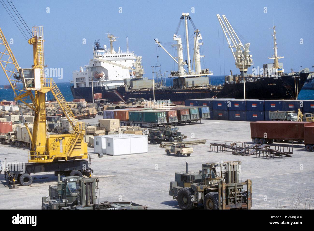 The Russian cargo ship Pobho sits at anchor in port. The Russian ship ...