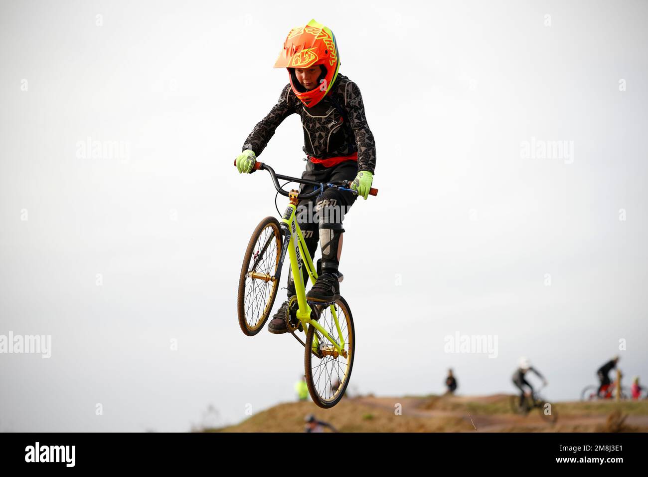 Mountain bike riders in action at a BMX and pump track near Fleet in ...
