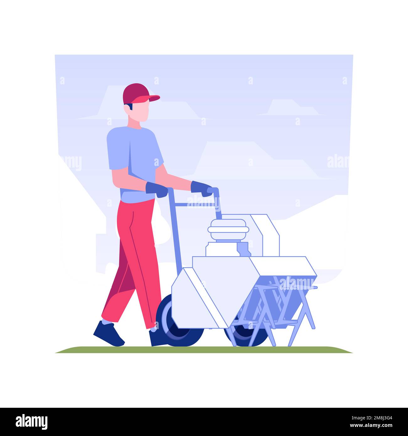 Lawn aeration isolated concept vector illustration. Man using lawn ...