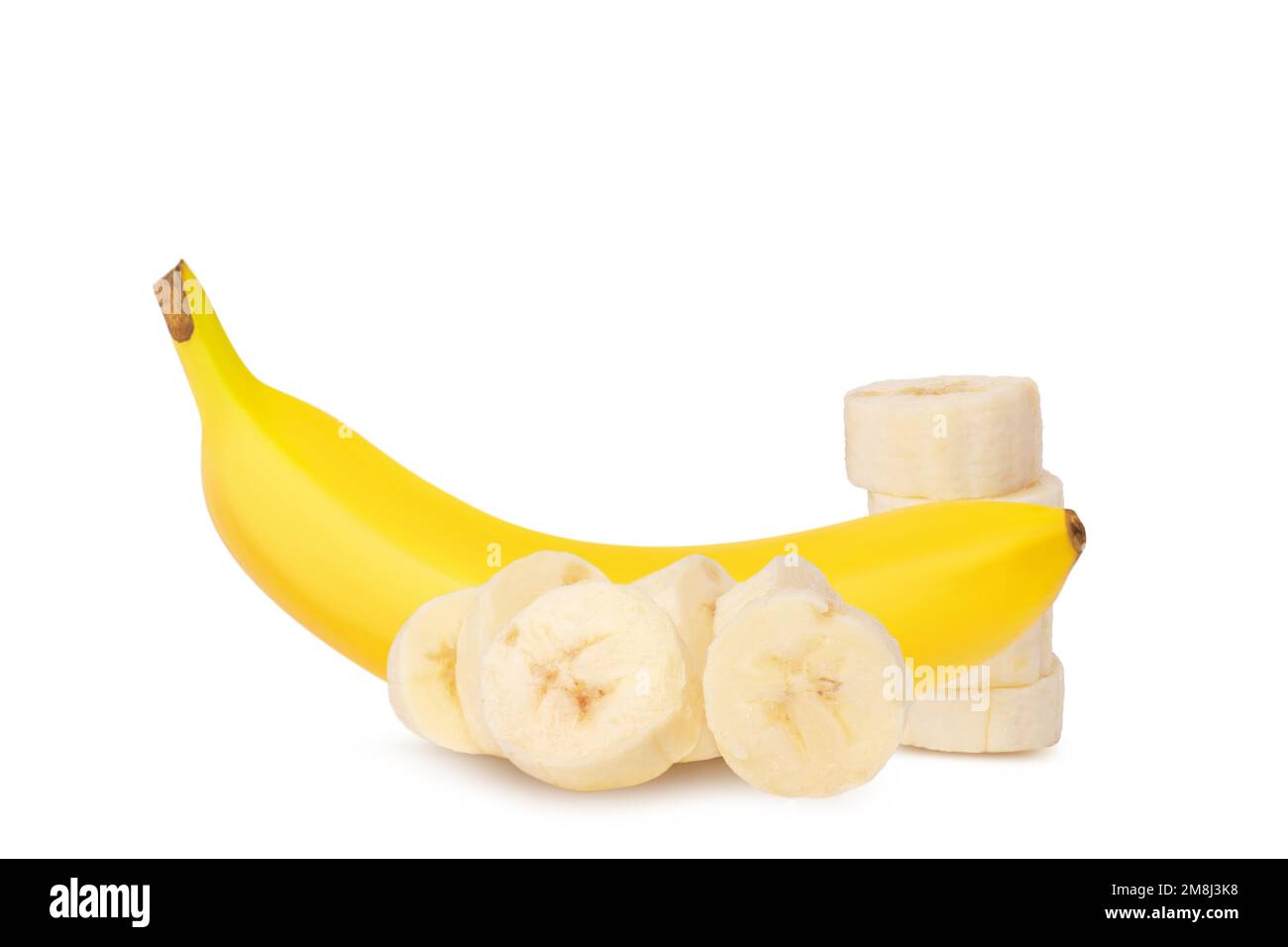 A set of bananas whole and pieces. Isolated on white background Stock ...