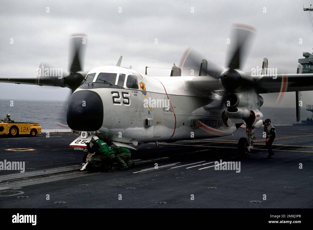 Flight deck personnel on board the nuclear-powered aircraft carrier USS ...
