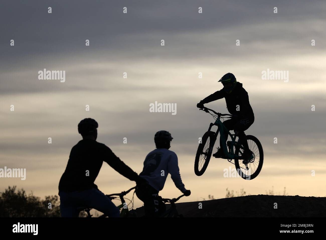 Mountain bike riders in action at a BMX and pump track near Fleet in ...